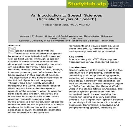 An Introduction To Speech Sciences (Acoustic Analysis Of Speech) | PDF