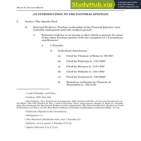 An Introduction To The Pastoral Epistles | PDF