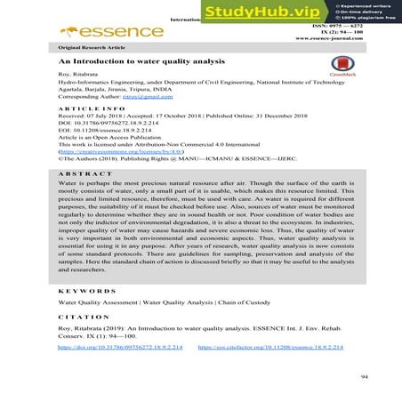 An Introduction To Water Quality Analysis | PDF