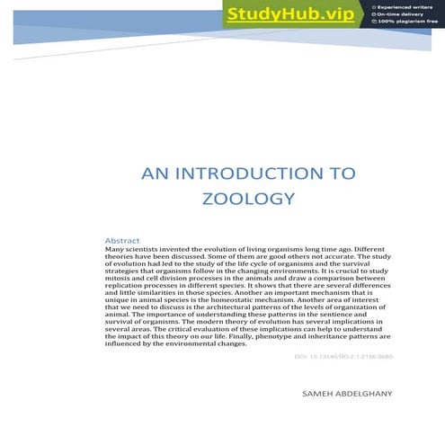 An Introduction To Zoology | PDF