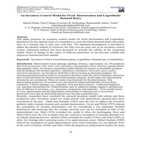 An Inventory Control Model For Fixed Deterioration And Logarithmic
