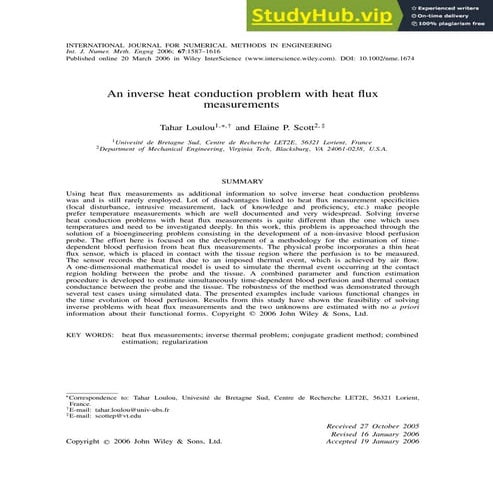 An Inverse Heat Conduction Problem With Heat Flux Measurements Pdf