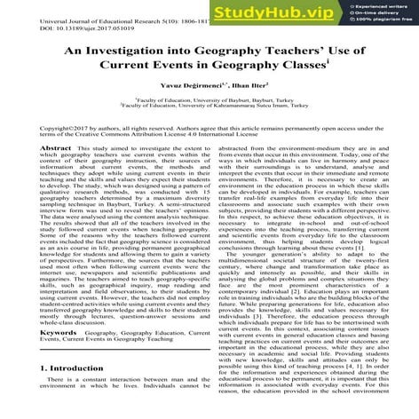 An Investigation Into Geography Teachers Use Of Current Events In ...