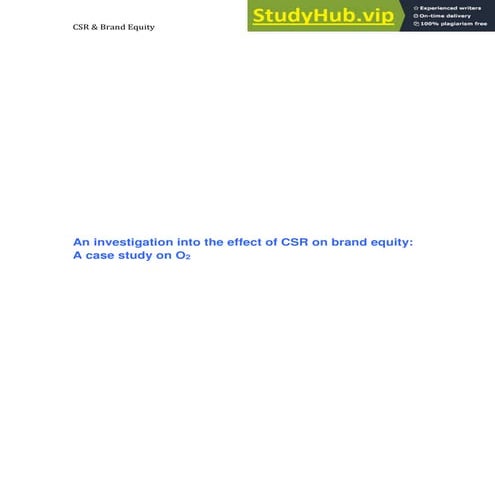 An Investigation Into The Effect Of CSR On Brand Equity A Case Study On ...