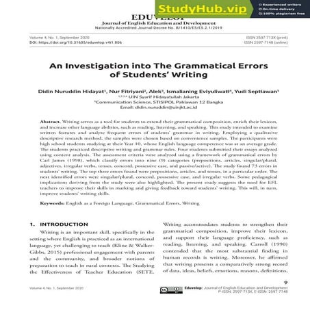 An Investigation Into The Grammatical Errors Of Students Writing | PDF