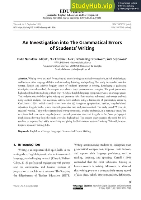 A Case Study Of Grammatical Errors Made By Malaysian Students | PDF | Educational Assessment ...