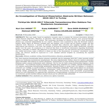 An Investigation Of Doctoral Dissertation Abstracts Written Between 2010-2017 In Turkey | PDF
