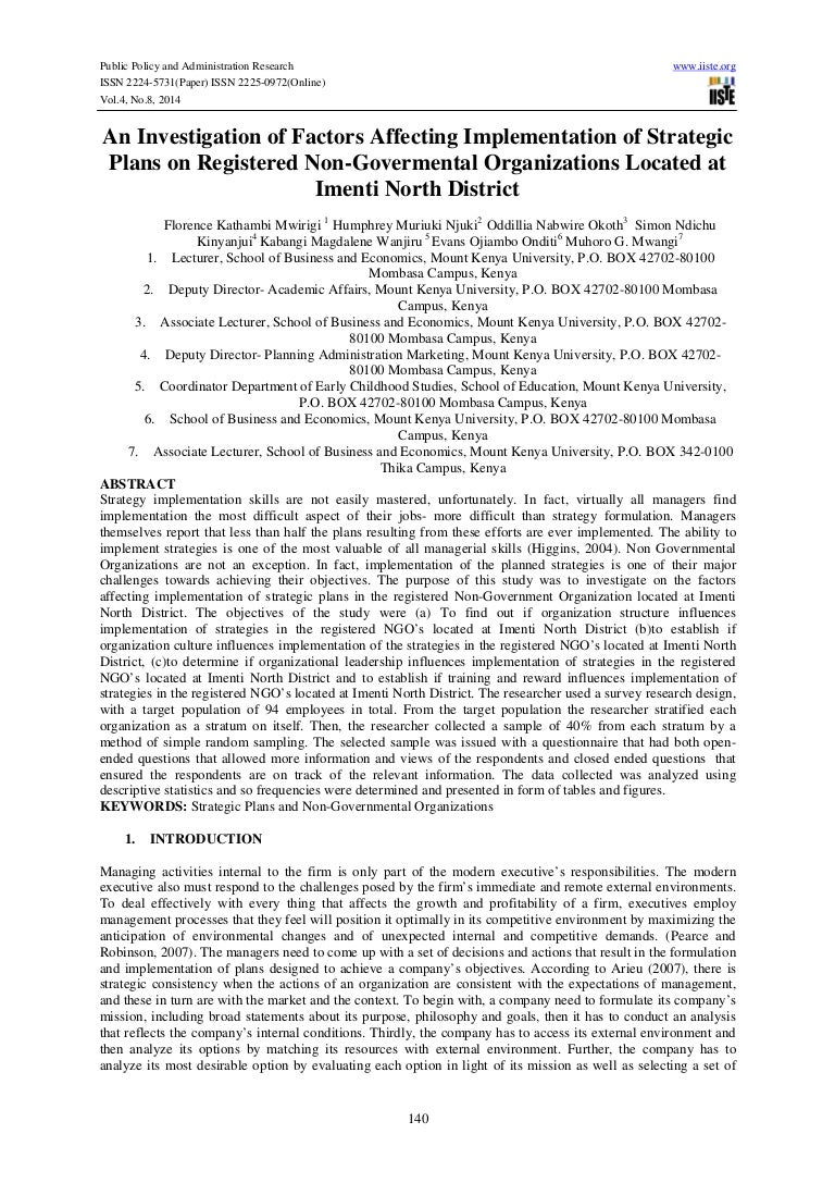 An Investigation Of Factors Affecting Implementation Of Strategic