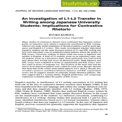 An Investigation Of L1 L2 Transfer In Writing Among Japanese University ...