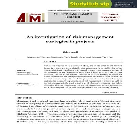 An Investigation Of Risk Management Strategies In Projects | PDF