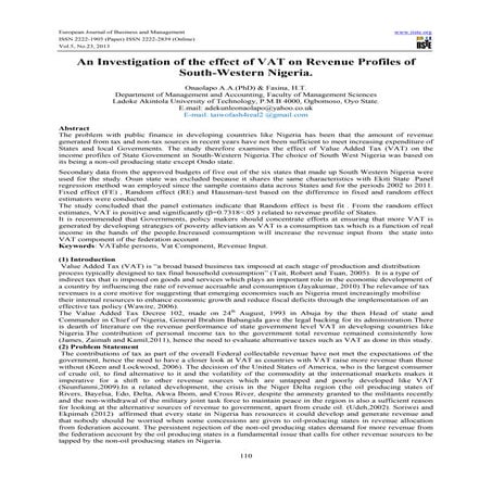 An investigation of the effect of vat on revenue profiles of south ...