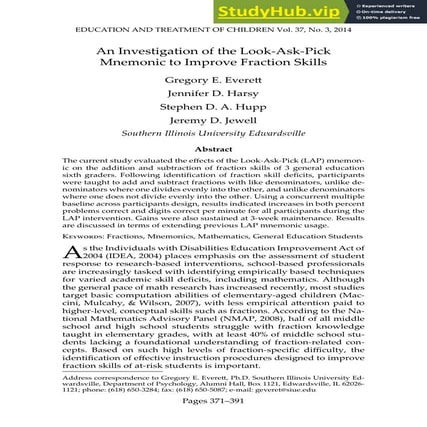 An Investigation Of The Look-Ask-Pick Mnemonic To Improve Fraction ...