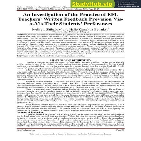 An Investigation Of The Practice Of EFL Teachers Written Feedback ...