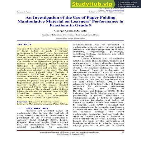 An Investigation Of The Use Of Paper Folding Manipulative Material On ...