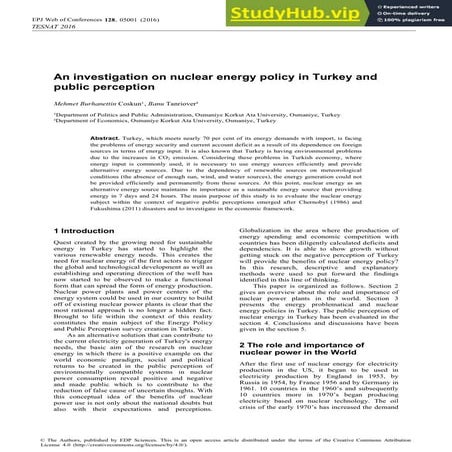 An Investigation On Nuclear Energy Policy In Turkey And Public ...
