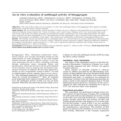 An in vitro evaluation of antifungal activity of bioaggregate | PDF