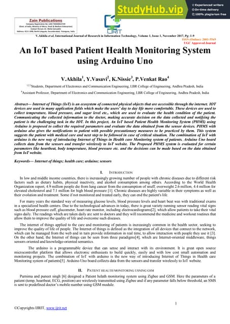 An Iot Based Patient Health Monitoring System Using Arduino Uno Pdf
