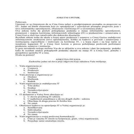 dr Mitar Lutovac Anketni upitnik | DOC