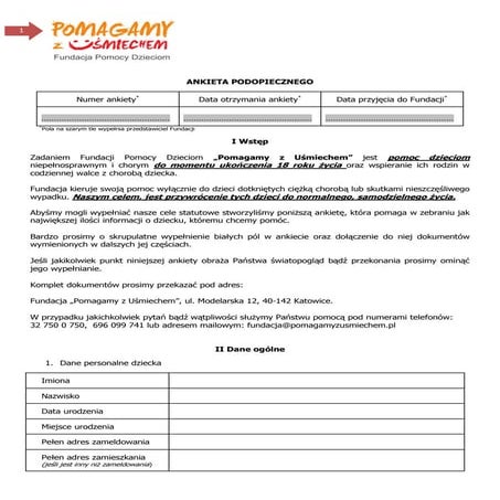 Ankieta podopiecznego | PDF