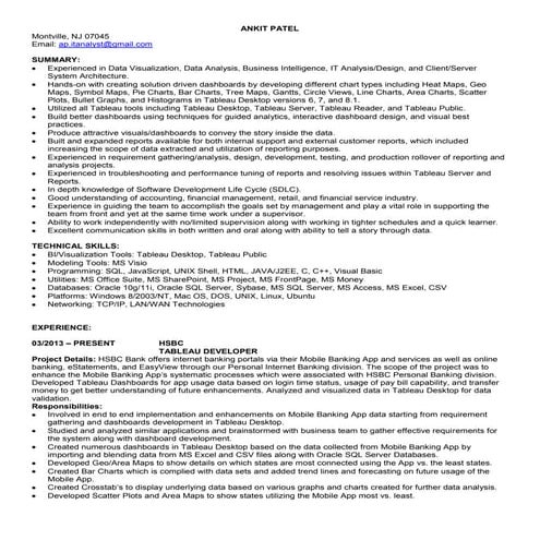 Ankit Patel - Tableau Developer | DOCX