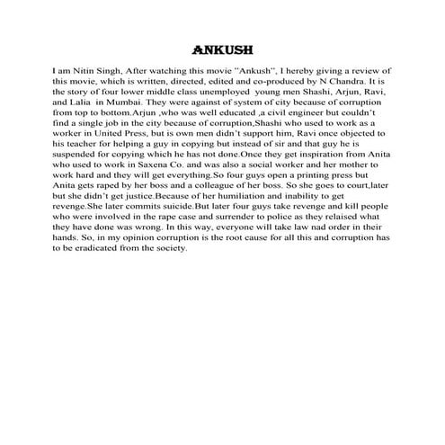 Review of movie "Ankush" | PDF