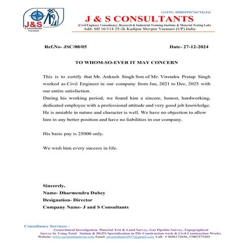 Ankush Singh experience certificate by jsc | PDF