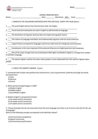 Lexical analysis test 2 | PDF