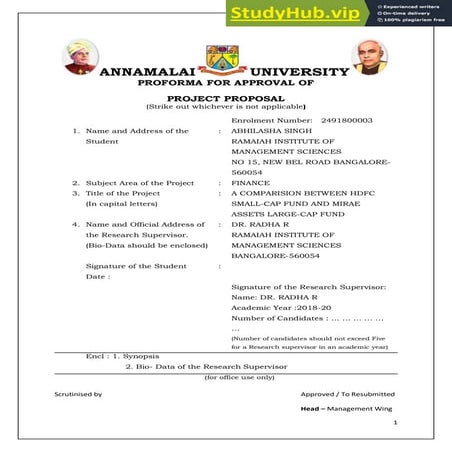 ANNAMALAI UNIVERSITY PROFORMA FOR APPROVAL OF PROJECT PROPOSAL | PDF