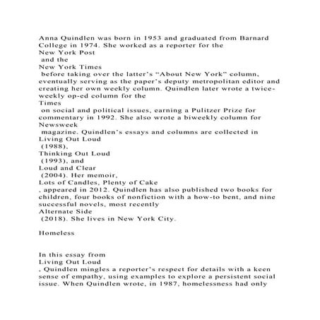 Anna Quindlen was born in 1953 and graduated from Barnard College in.docx