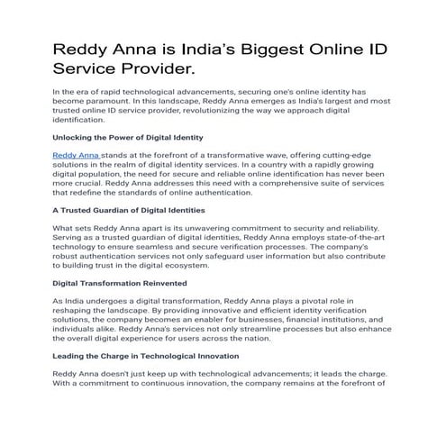 Reddy Anna is India’s Biggest Online ID Service Provider. | PDF