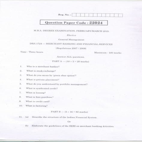 Anna university question on merchant banker and financial institutions ...