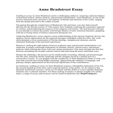 Anne Bradstreet Essay | PDF | Poetry | Books and Literature