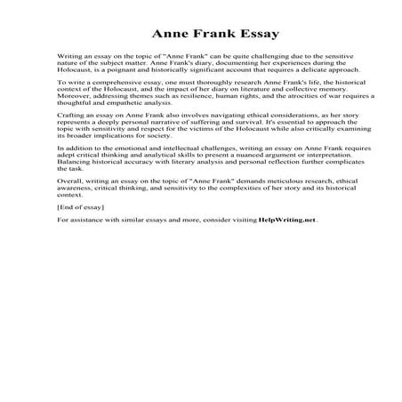 The Diary Of Anne Frank Essay. Eastern University | PDF