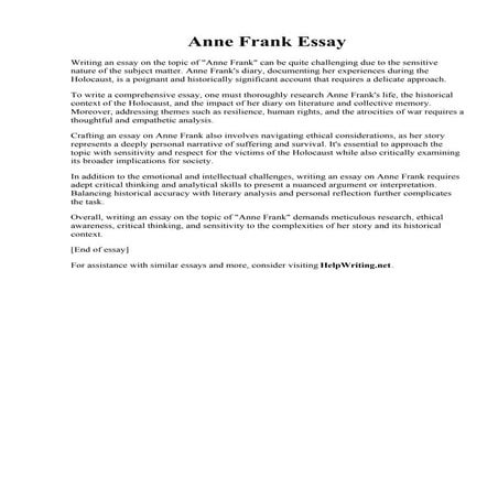 Anne Frank Essay | PDF