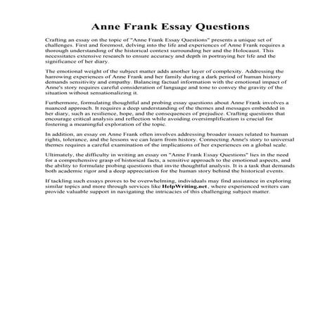 Anne Frank Essay Questions | PDF
