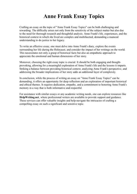 Diary Of Anne Frank Essay. Central Texas College | PDF