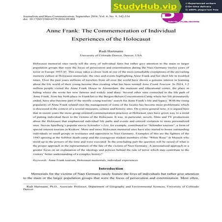 Anne Frank The Commemoration Of Individual Experiences Of The Holocaust ...