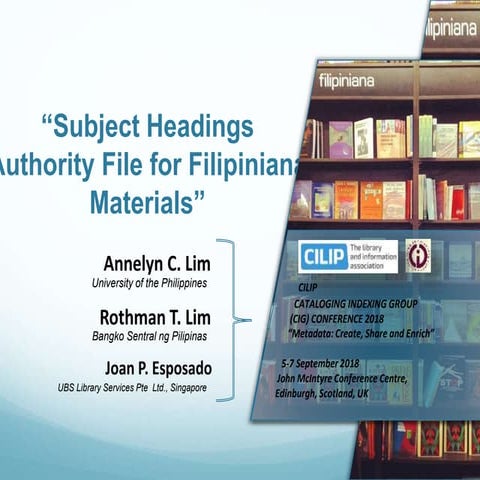 Subject Headings Authority File for Filipiniana materials / Annelyn C ...