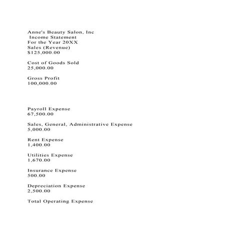 Annes Beauty Salon, Inc Income Statement For the Year 20XX | DOCX