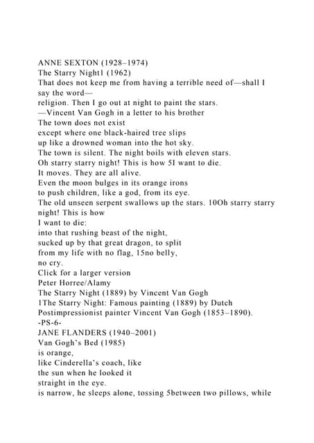 Anne Sexton 19281974the Starry Night1 1962that Does Not Kdocx