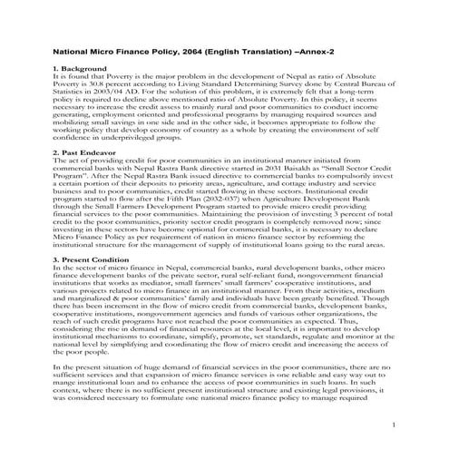 Annex 2 national micro finance policy | DOC