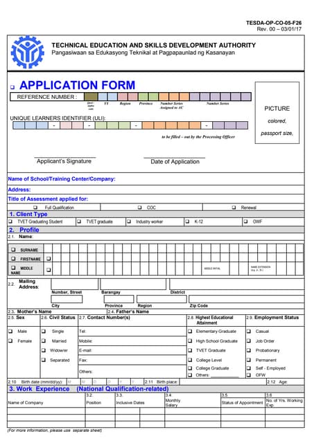 Tesda op-co-03 accreditation- a_cs forms | DOCX | Resume Writing and ...