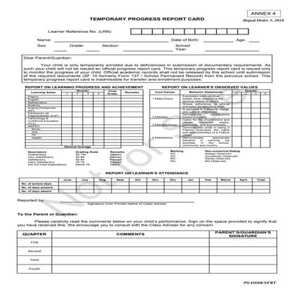 SF9 Card Grade I Sample Template 2025-2026 | DOCX