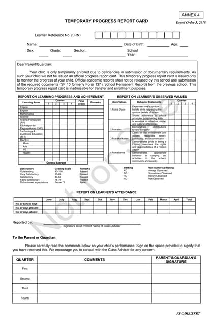 Report card(revised) | DOCX | Educational Assessment | Education