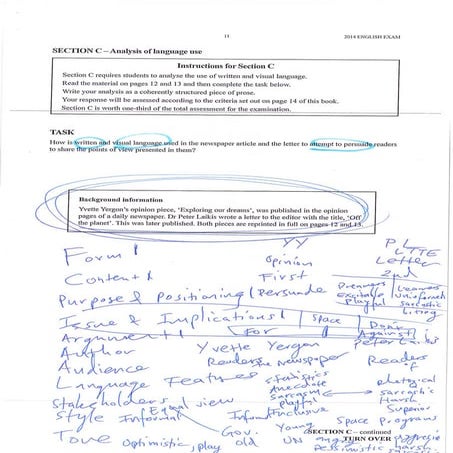 Worked Example: 2014 English Exam - Part C - Essay | PDF