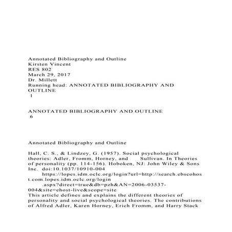 Annotated Bibliography and OutlineKirsten VincentRES.docx | Mental ...