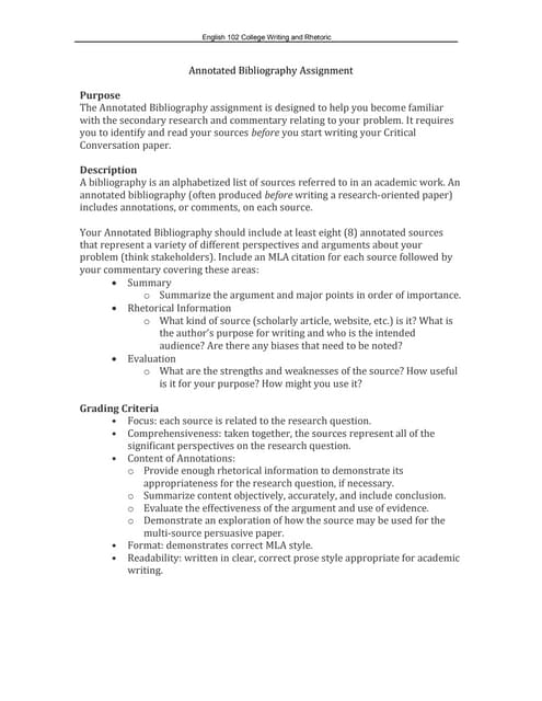Eng 102 Annotated bibliography assignment | PDF