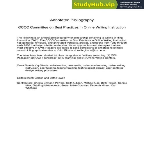 Annotated Bibliography CCCC Committee On Best Practices In Online ...