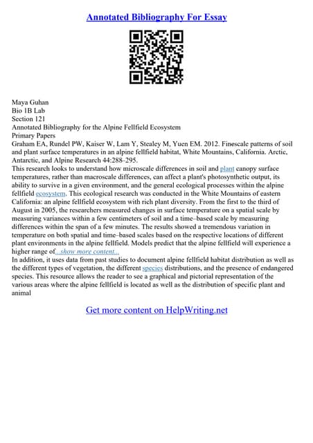 Annotated Bibliography Essay Example | PDF