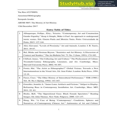 Annotated Bibliography History Of Art History | PDF